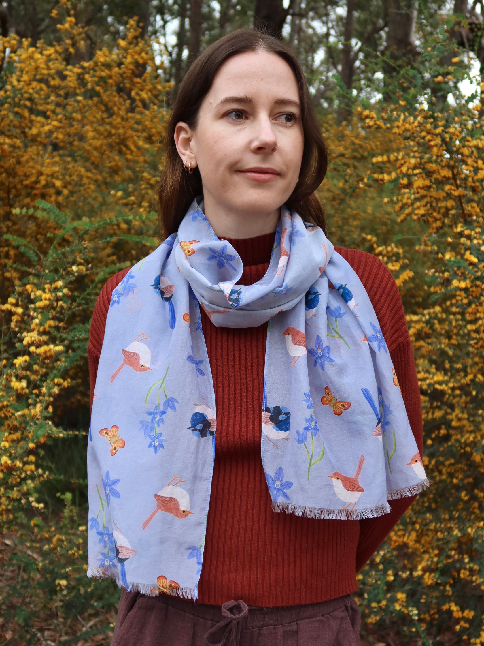 Fairy Australian Wren Silk/Cotton Scarf – Pixie Nut & Co.